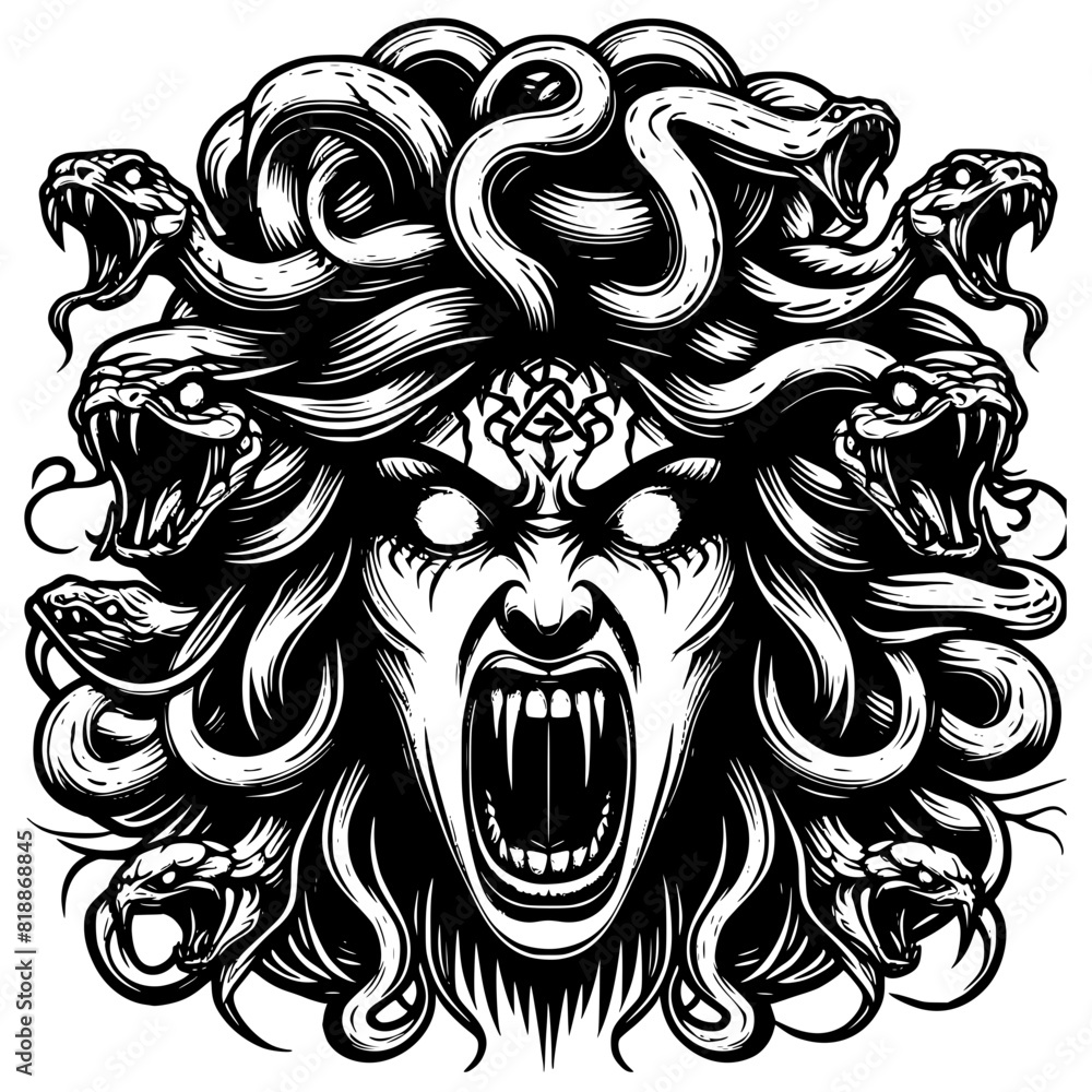Angry medusa, medusa head vector, tattoo design serpent and medusa ...