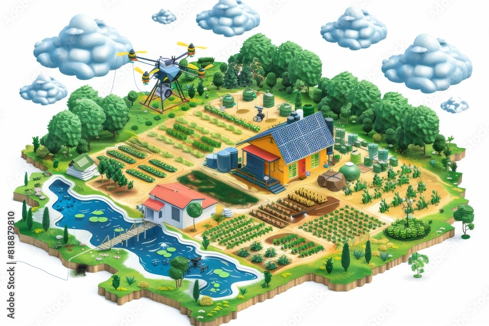 Drone crop management in small-scale farm layout with stock photo ...