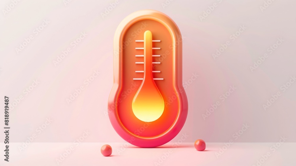 3D render of a glowing thermometer icon with vibrant colors ...