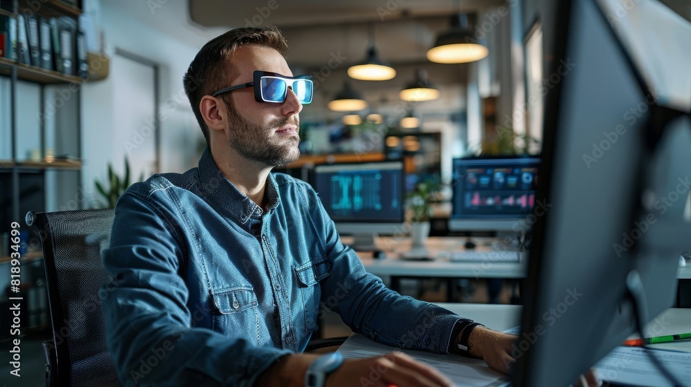 inclusive office environment with visually impaired person using ...