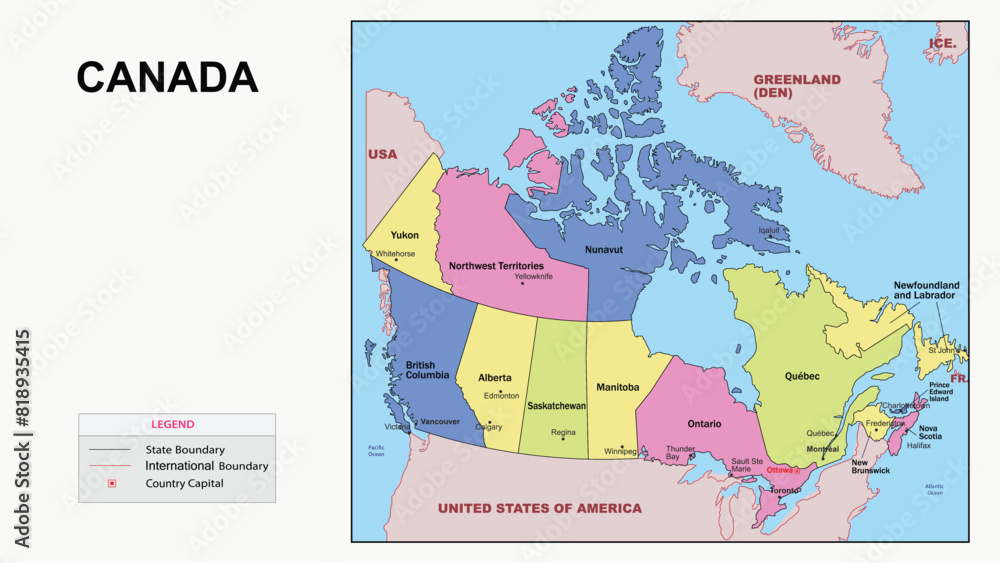 Vektor Canada Map. State and district map of Canada. Political map of ...