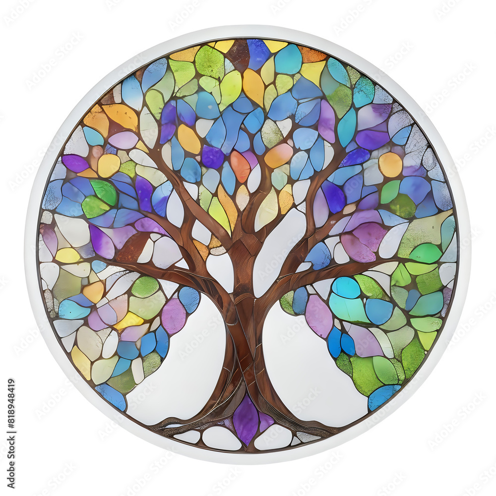 Colorful Stained Glass Tree of Life. A vibrant stained glass design ...