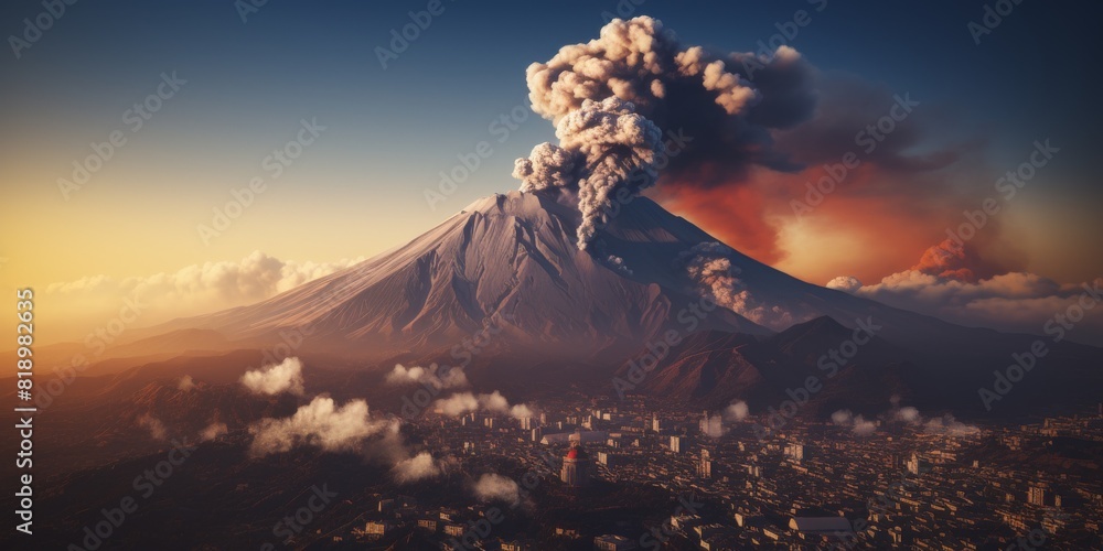volcanic eruption view from above. Concept: natural phenomena, climate ...