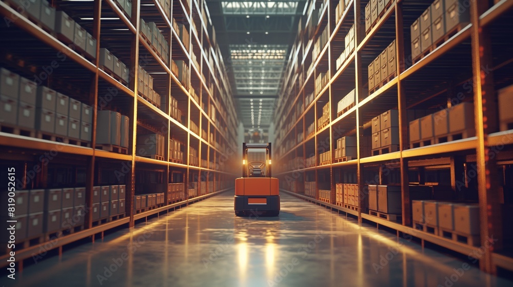 Forklifts are doing storage in warehouses by artificial intelligence automation. Robotics is ...
