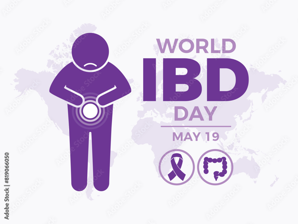 World IBD Day poster vector illustration. Person with abdominal pain ...