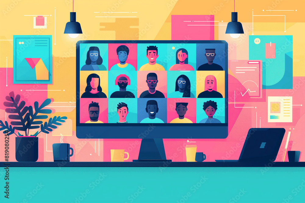 Illustration of a diverse group of people in a virtual meeting ...