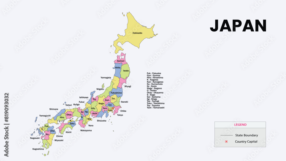 Vector de Stock Vector Map of Japan. map of the provinces of Japan ...