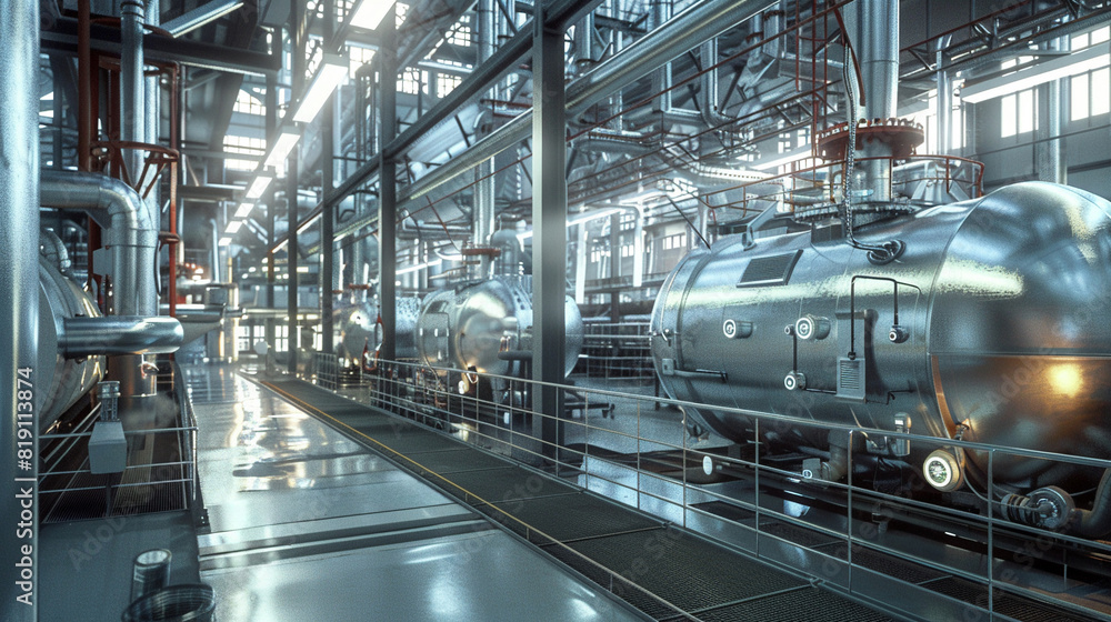 Advanced chemical factory interior with hydrogen and ammonia synthesis ...