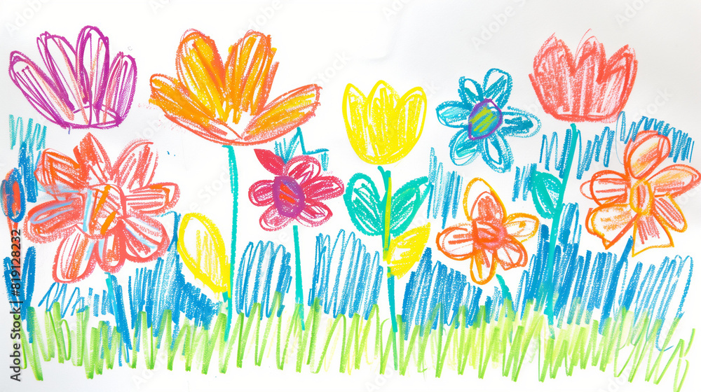 childs pencil drawing of flowers, scribble marks and pencil marks ...