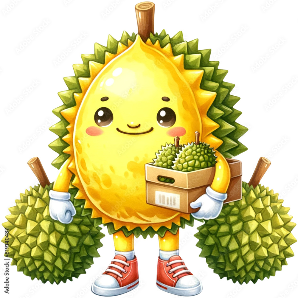 cute watercolor durian clipart,durian retro character,durian lover,cute ...