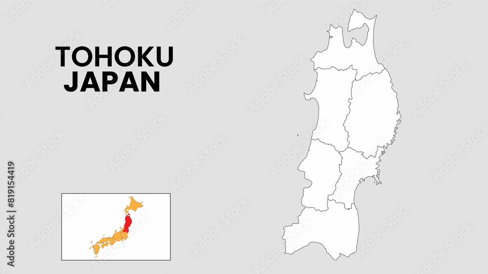 Tohoku Map. Outline state map of Tohoku. Political map of Tohoku with a ...