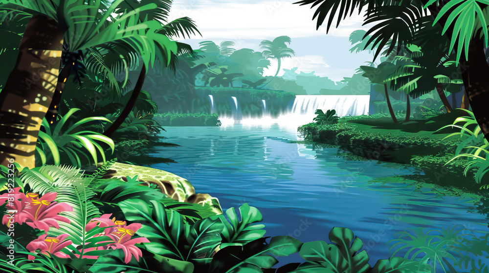 River's Edge: Where Jungle and Water Meet - Picture a scene where a ...