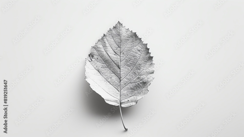 Minimalistic representation of a single leaf on a stark white ...