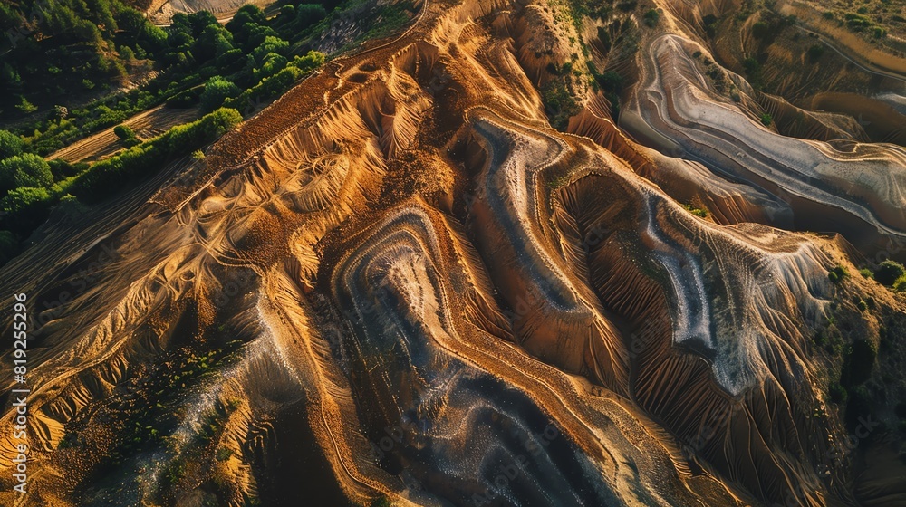 Soil erosion patterns on a hillside, agricultural area, various earth ...