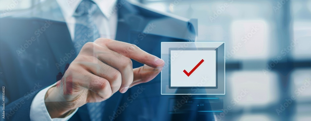 Checklist concept, Businessman mark checkboxes, Survey form, check ...