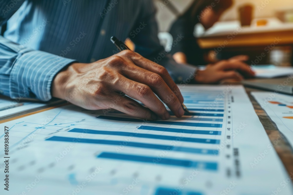 Businessman follow up progress of project work by using weekly gantt ...