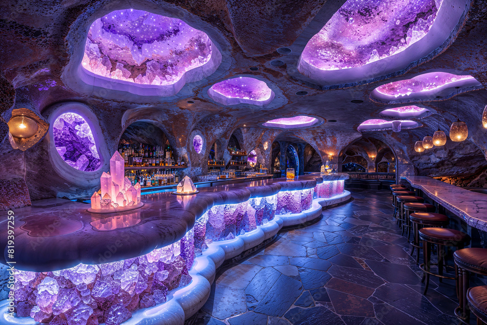Crystal cave nightclub interior design, underground, colorful and ...