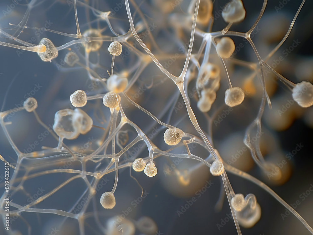 Illustration Stock Fungal spores under the microscope resemble delicate ...