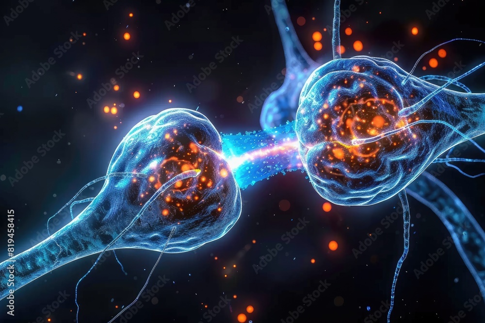 Neural connection: nerve synapse - intricate junction where nerve cells communicate, essential ...