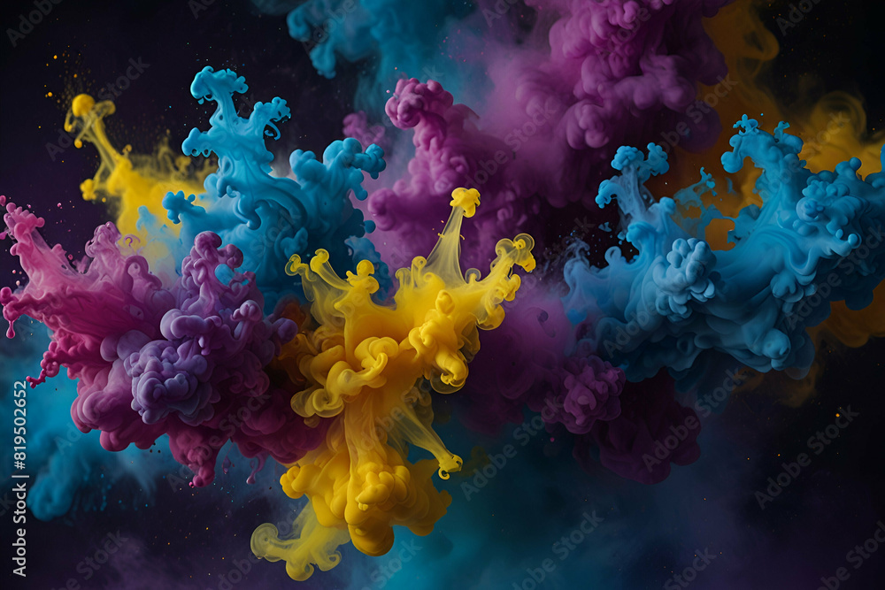 abstract Color mist. Paint water swirl. Defocused neon purple yellow ...