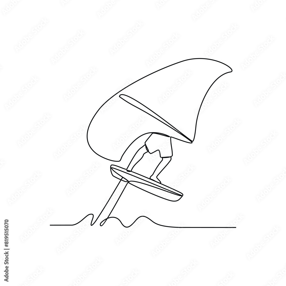 One continuous line drawing of wing foil sport vector illustration ...