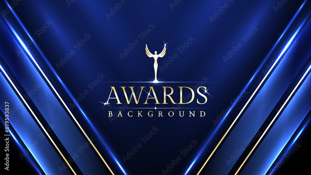 Blue golden stage award background. Trophy on luxury background. Modern ...