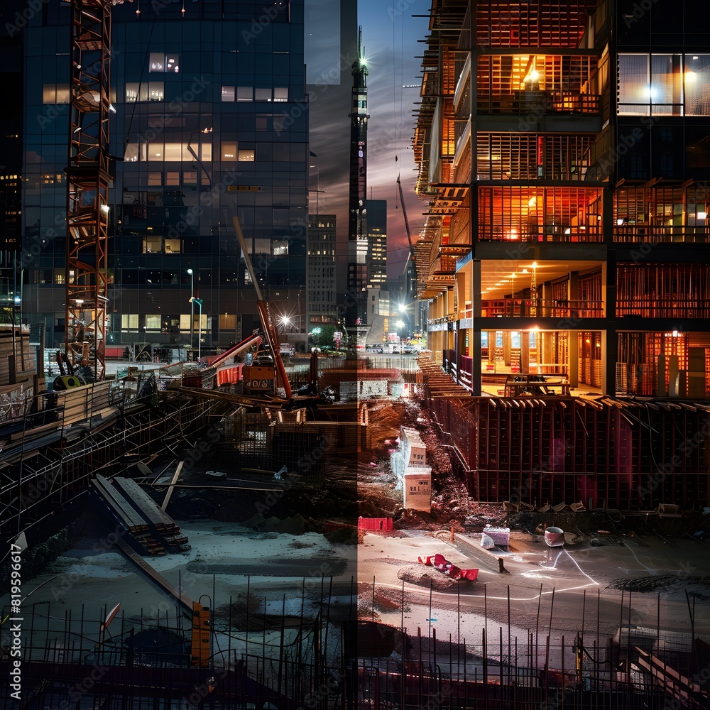 Time-lapse image of a construction site transition from day to night ...