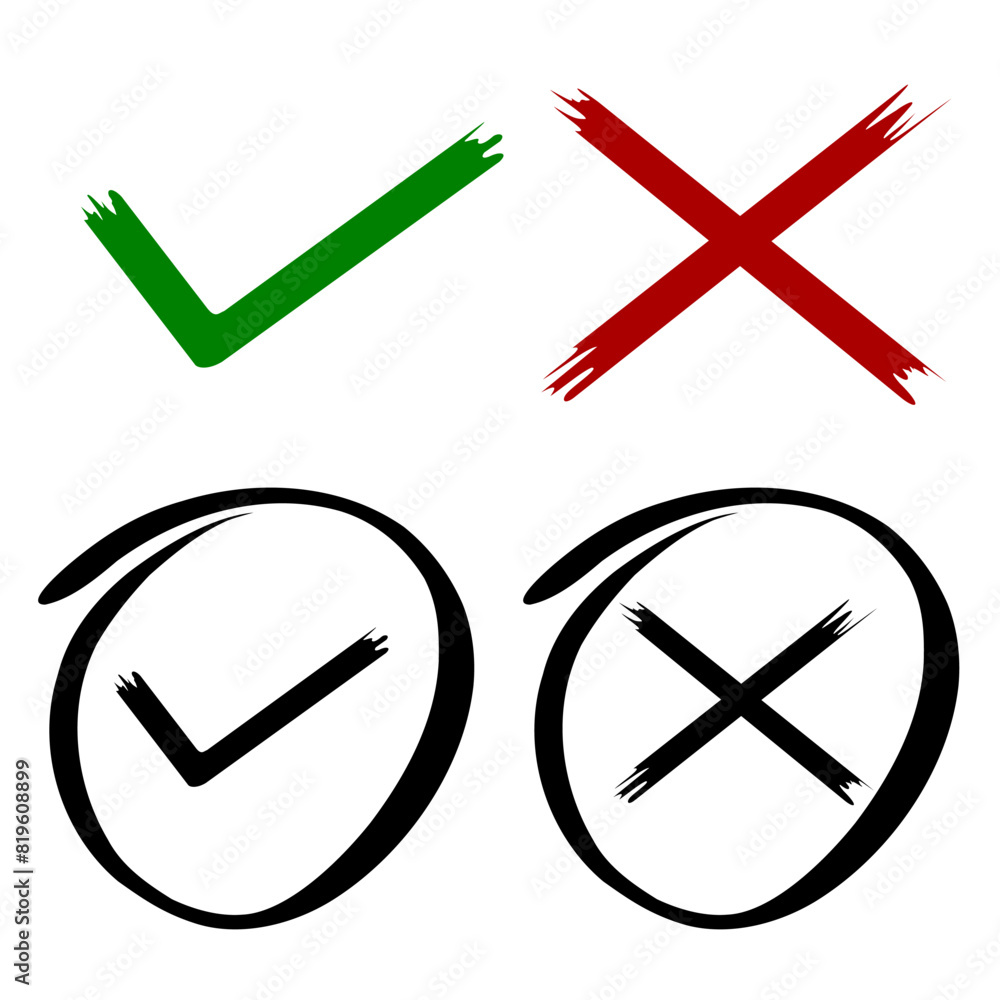 Check mark and X mark icon in flat style for apps and websites ...