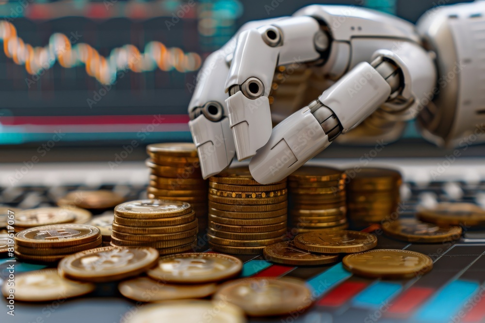 AI(Artificial Intelligence) and Financial Technology concept.Robot Hand ...