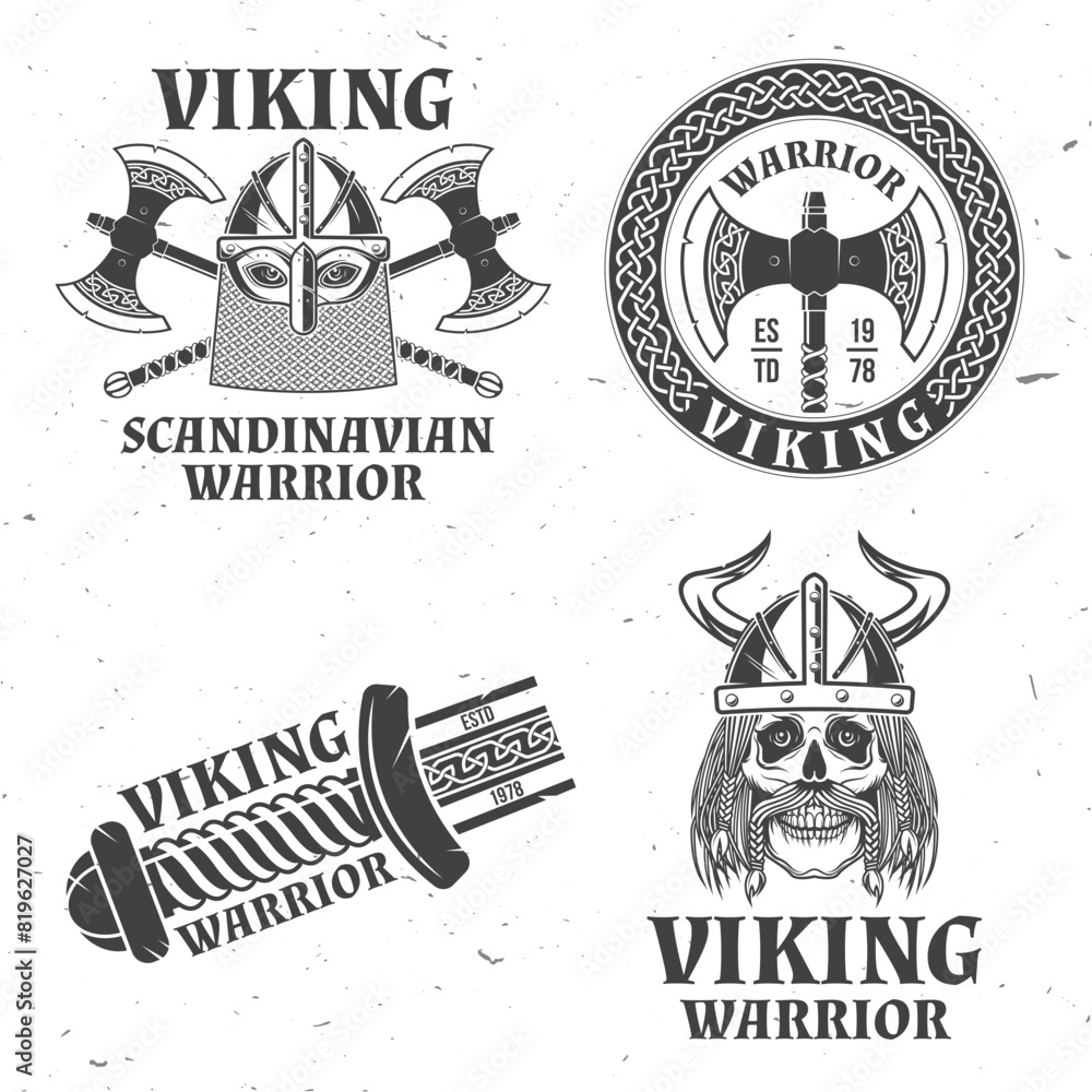 Set of viking warrior logos, badges, stickers. Vector illustration. For ...