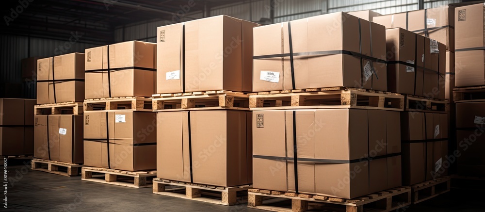 Stock-Foto „Cargo shipment boxes Manufacturing and warehousing Stack of ...