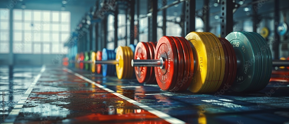 Gym scene with heavy load lifting, measuring progress, vibrant colors ...