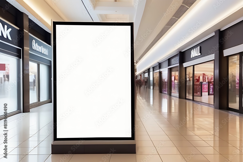 blank white billboard indoors. public information boards in shopping ...