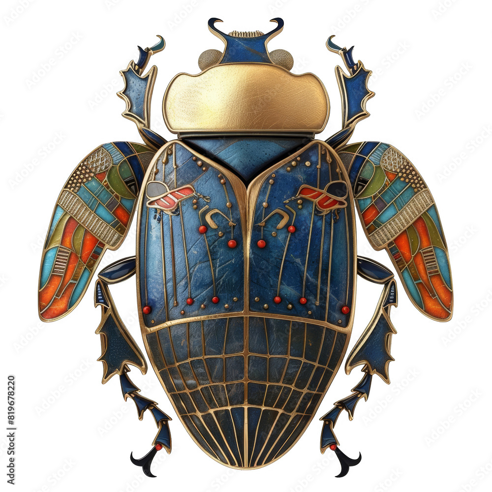 Colorful Egyptian scarab beetle with intricate designs and vibrant ...