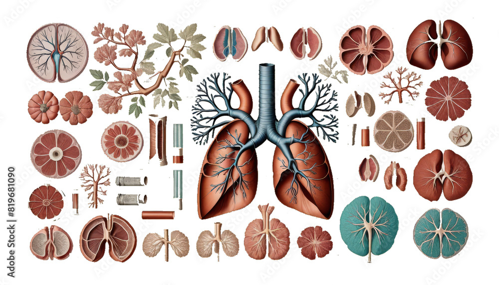 trachea system human anatomy respiratory bronchi vintage lungs ...