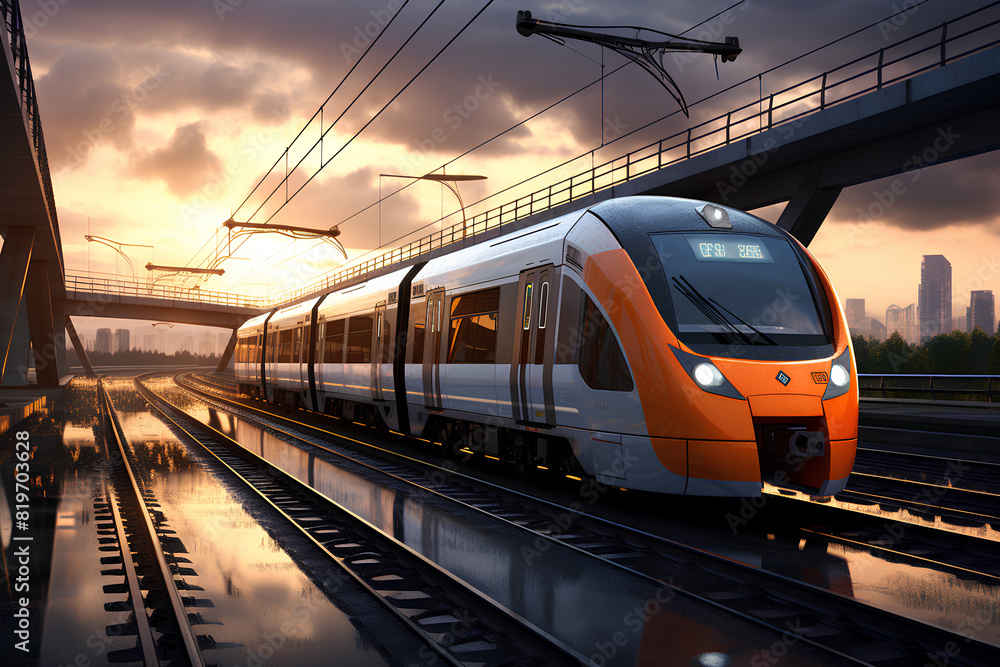 Crossing of motorway and Metro Train Stock Illustration | Adobe Stock