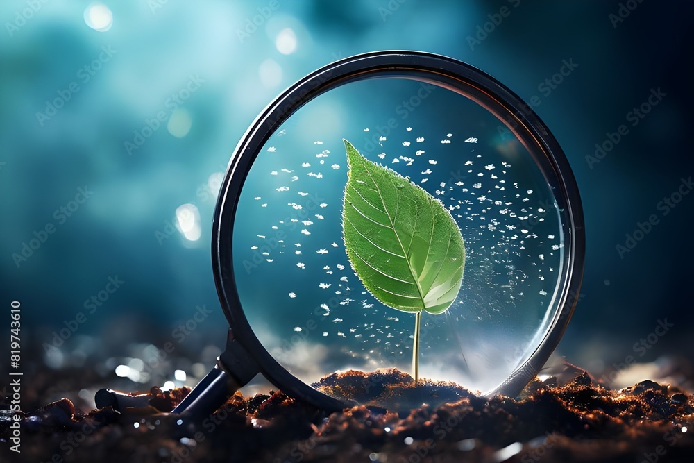 Magnifying glass examining a growing plant - Environmental Pollution ...