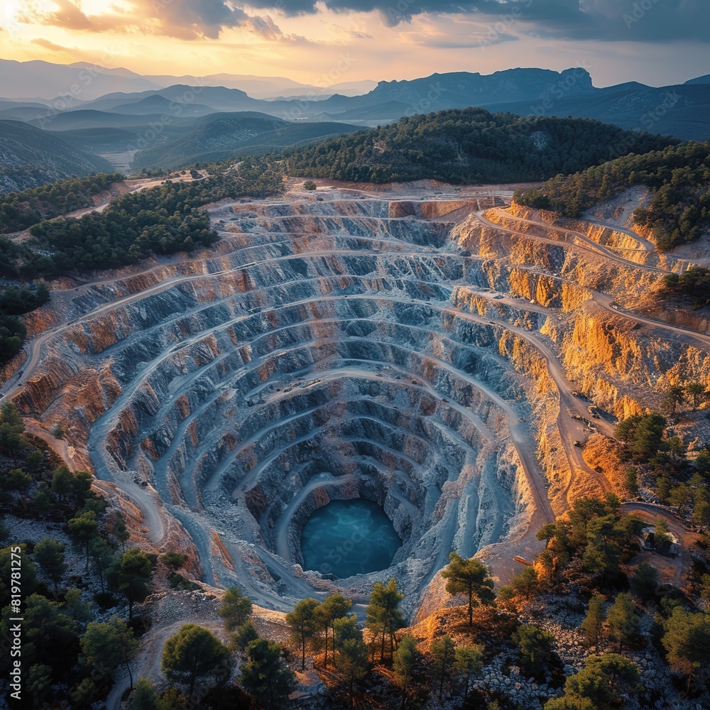 Panoramic drone view of Kaz Mountains Mount Ida gold mine Deforestation ...