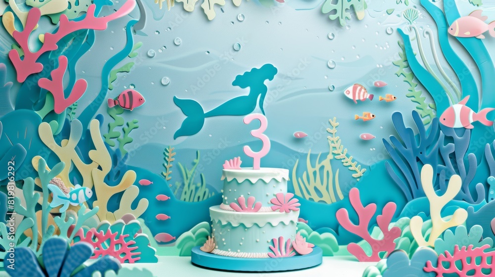 Under the Sea-Themed Birthday Banner with Oceanic Cake and Mermaid ...