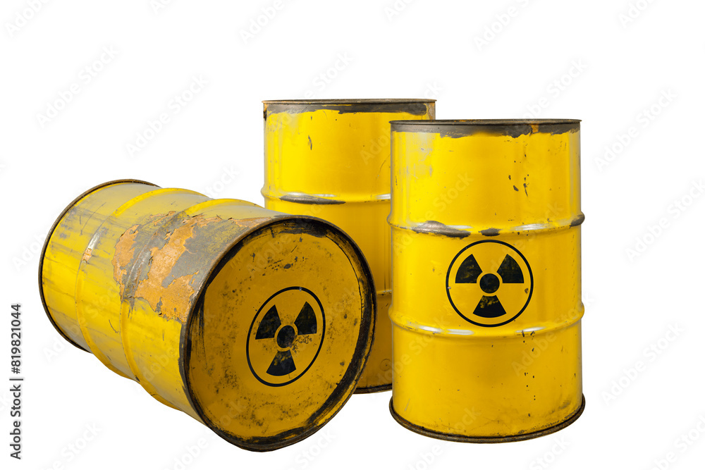 Foto de Stock Barrel with radioactive waste. Nuclear warning sign ...