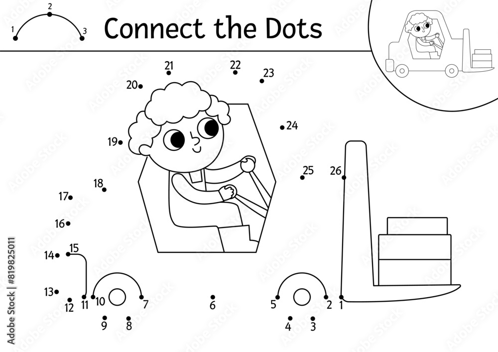 Vector construction site dot-to-dot and color activity with forklift ...