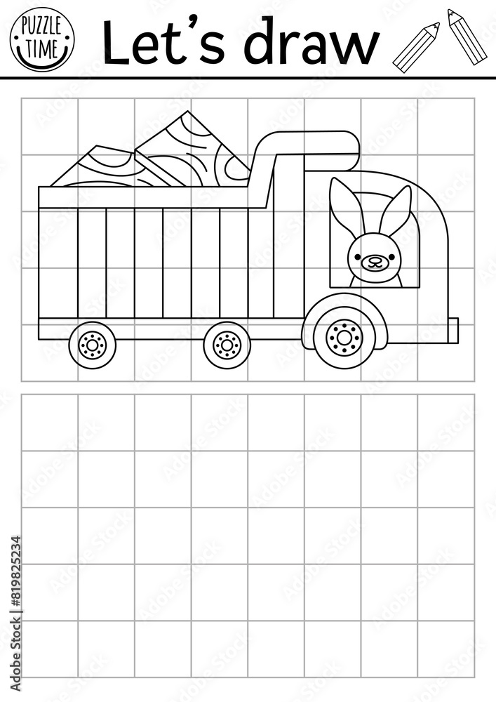 Draw the truck. Vector construction site drawing practice worksheet ...