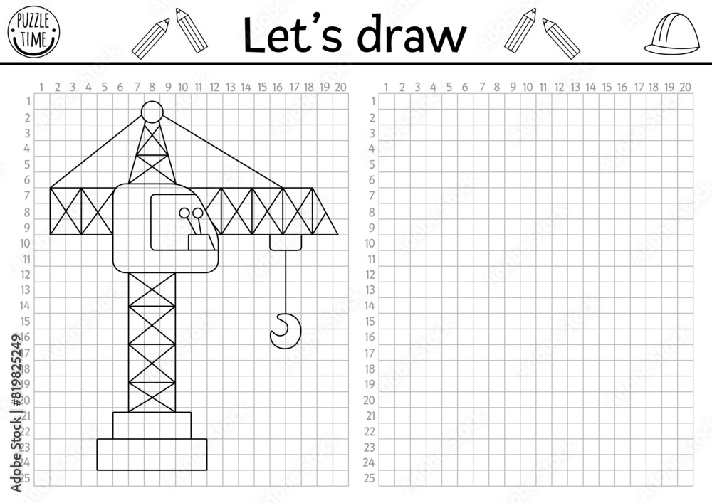 Draw lifting crane. Vector construction site drawing practice worksheet ...