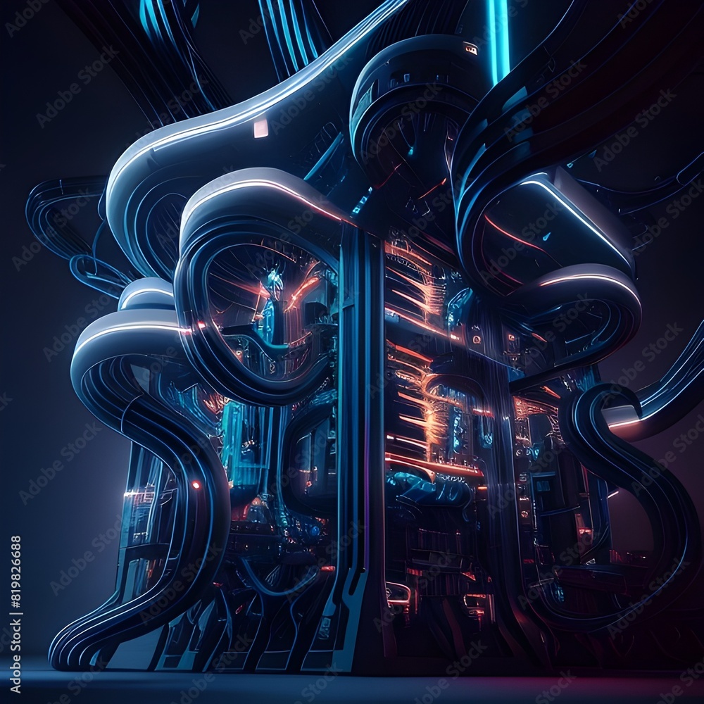 Colossal Data Hub with Winding Cable Trays Luminous Data Streams ...