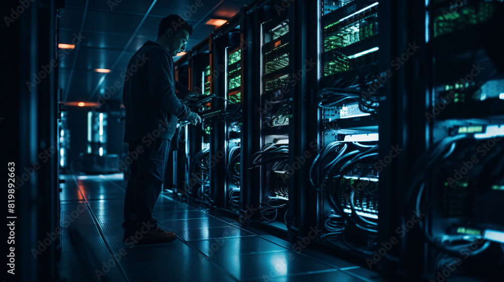 Network and internet communication technology concept, data center ...