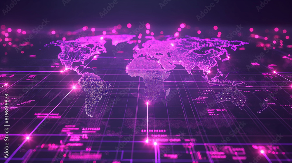 Digital generated image of internet 5g coverage on world map over ...
