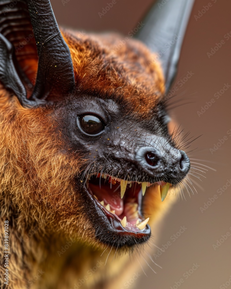 Mystic portrait of Pipistrelle Bats, copy space on right side, Anger ...