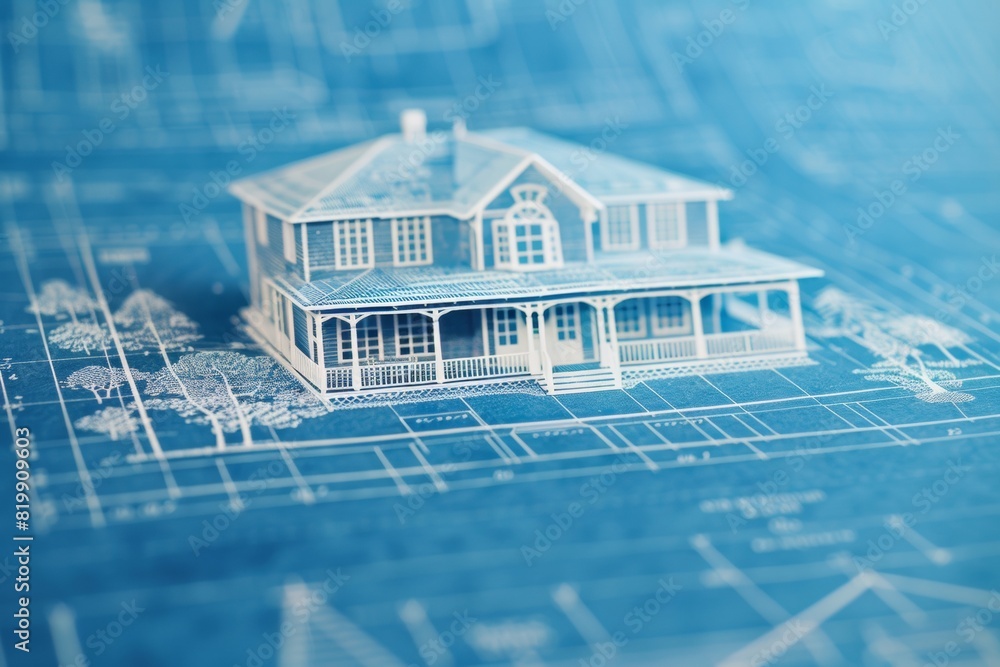 Classic Architecture Blueprint in Cyanotype: Vintage-style Illustration ...