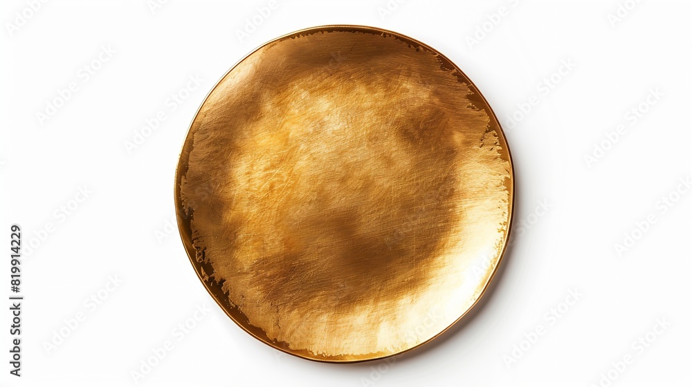 Top view of golden plate isolated on white background with clipping ...