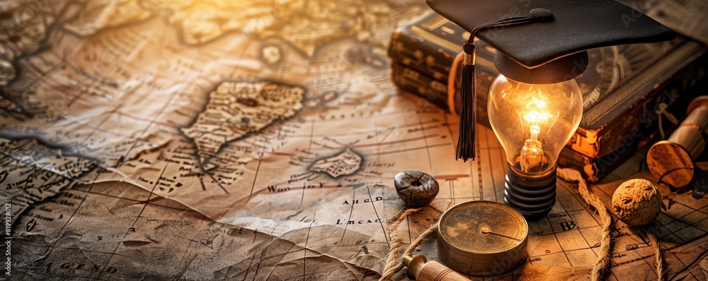 History and Archaeology A light bulb with a graduation cap, with ...